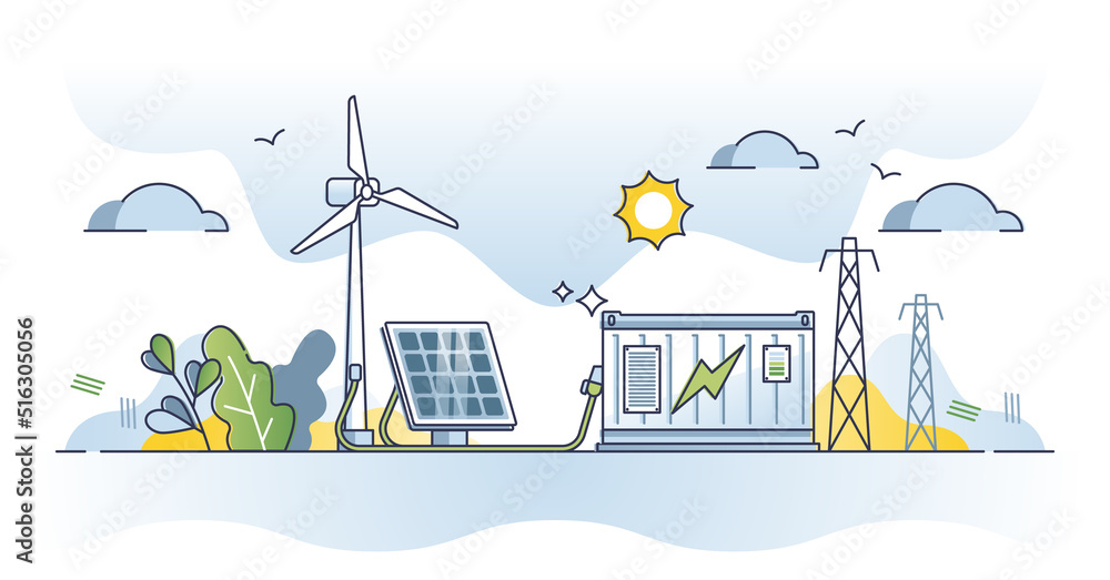Energy storage system as charging station with batteries outline ...