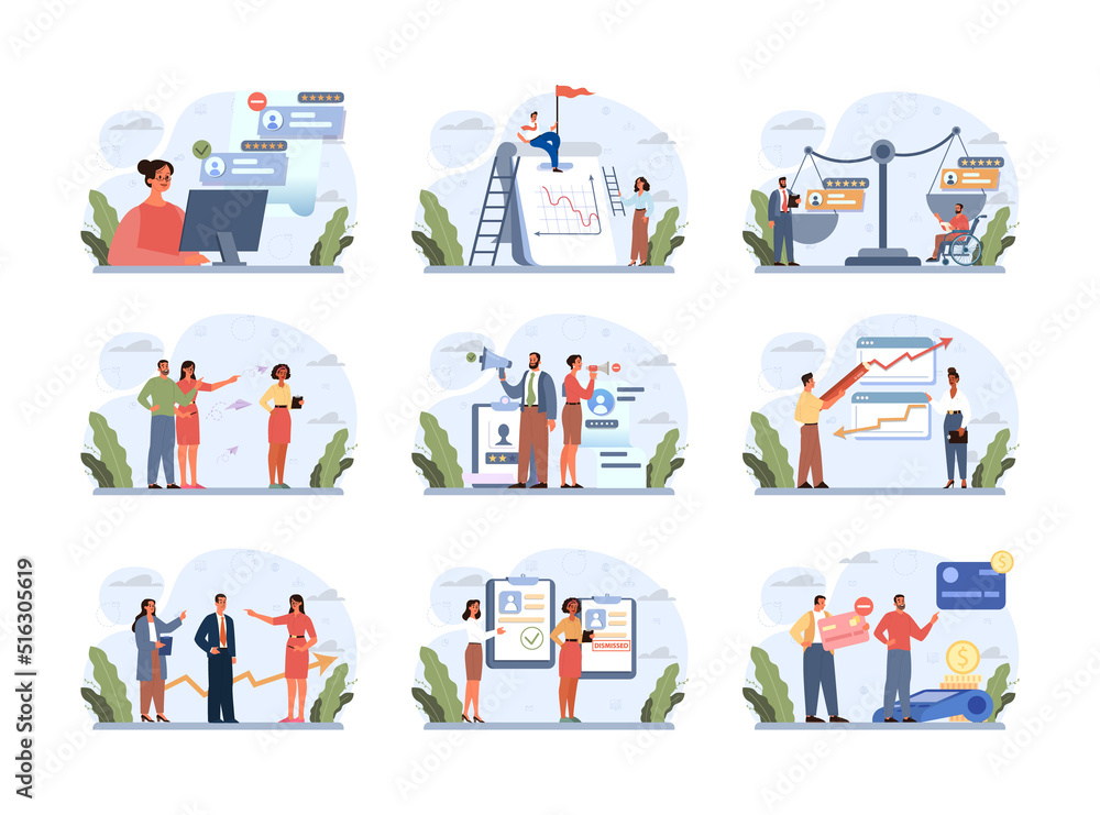 Discrimination concept set. Bias in society, different people ...