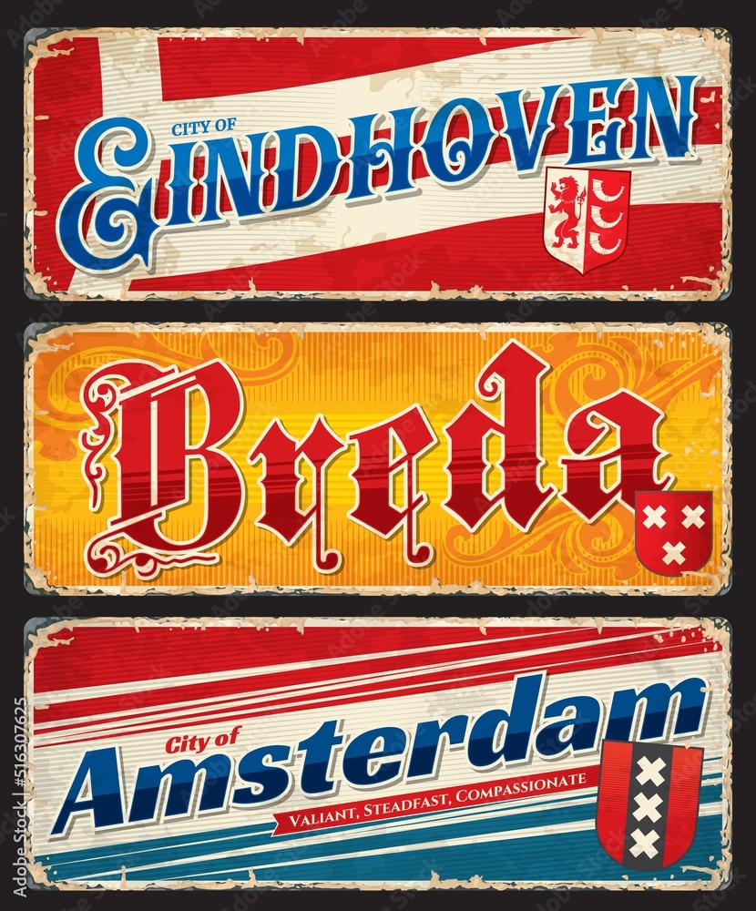 Amsterdam, Breda, Eindhoven, Dutch city travel stickers and plates ...