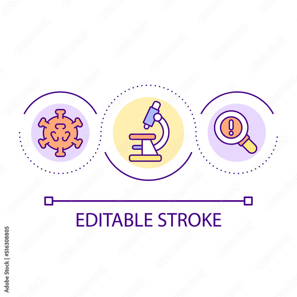 Laboratory research loop concept icon. Identify pathogen. Virus ...