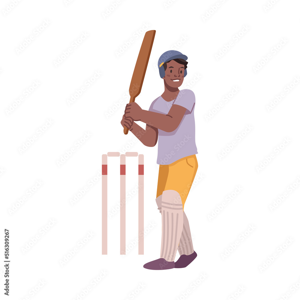 Young energetic player hit the ball at cricket tournament vector ...