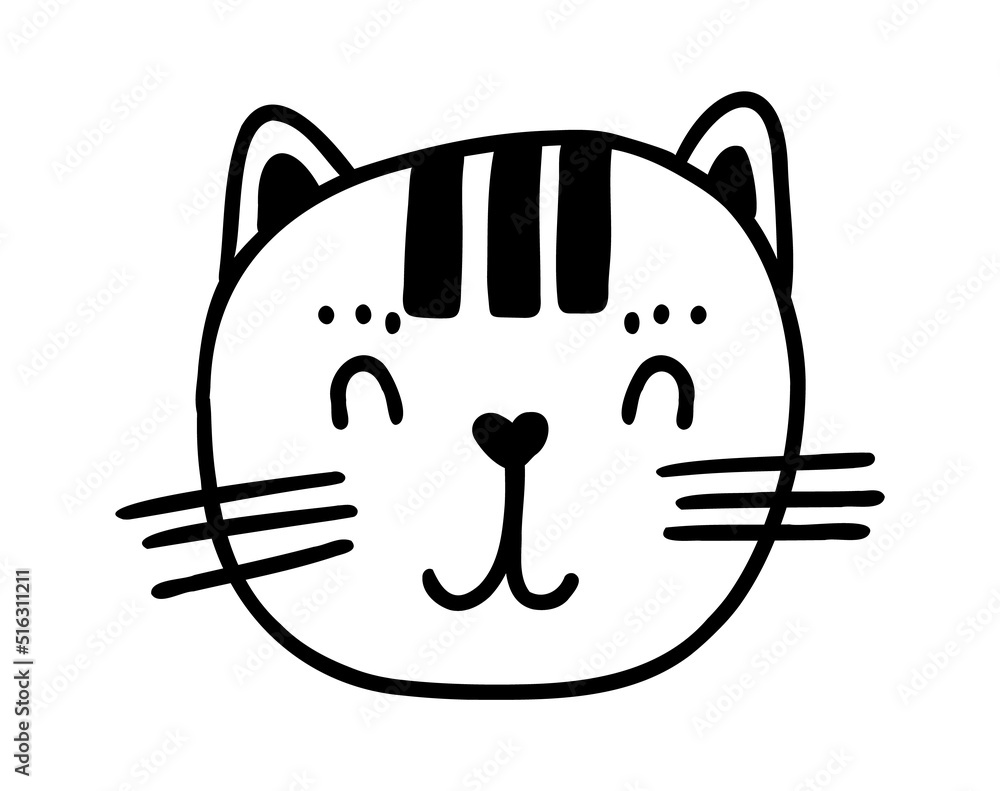 Cute handdrawn cat. Funny doodle kitty. Vector cartoon illustration ...