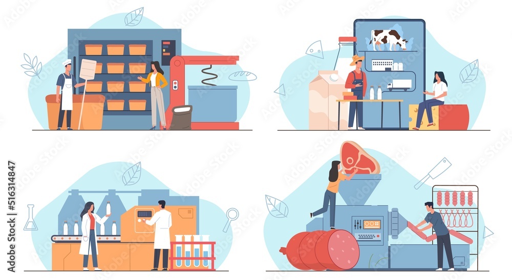 Natural production industry. Automated food manufacturing with workers ...