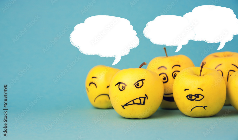 negative emotions from fear to panic, sad Face on an apple thought ...