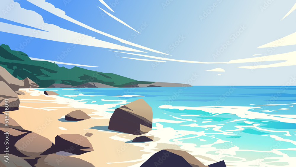 Rocky beach. Vector illustration Stock Vector | Adobe Stock
