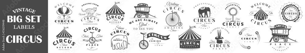 Set of circus labels. Elements for design on the circus theme ...