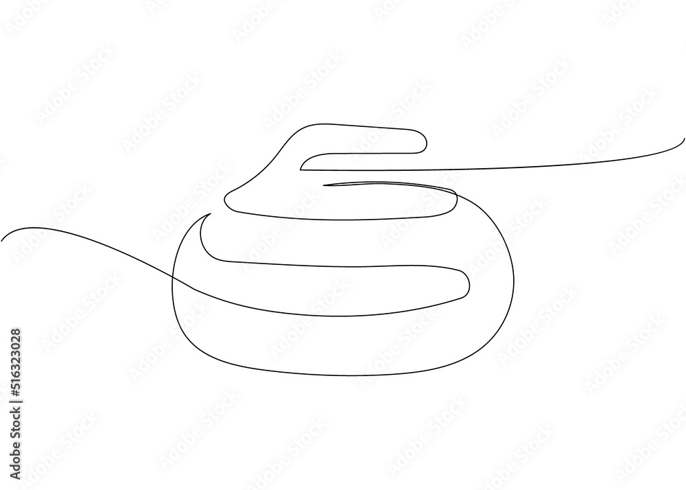 Curling stone, marble one line art. Continuous line drawing of sport ...
