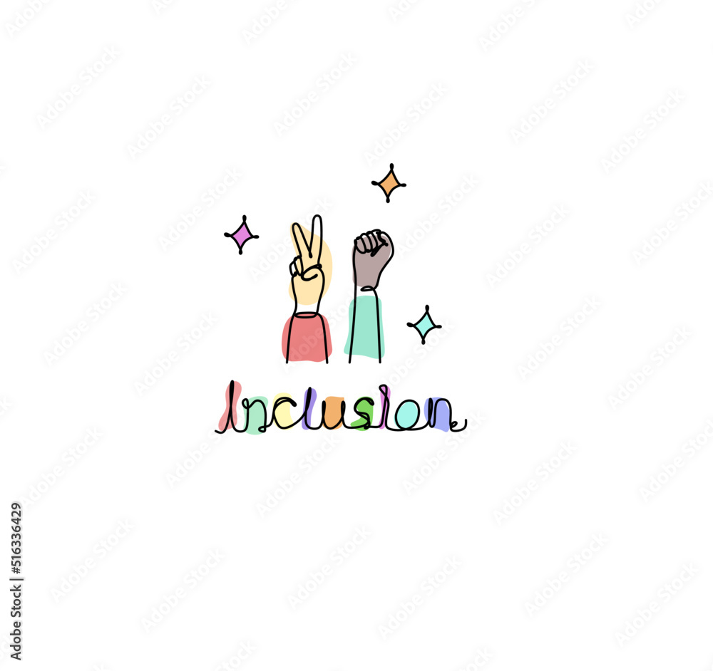 Inclusion and diversity concept. Hand drawn word inclusion. Multiethnic ...
