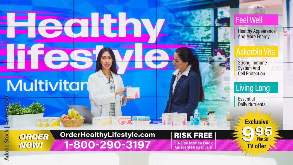 TV Beauty Products Advertisement: Presenter and Expert Doctor Talk ...