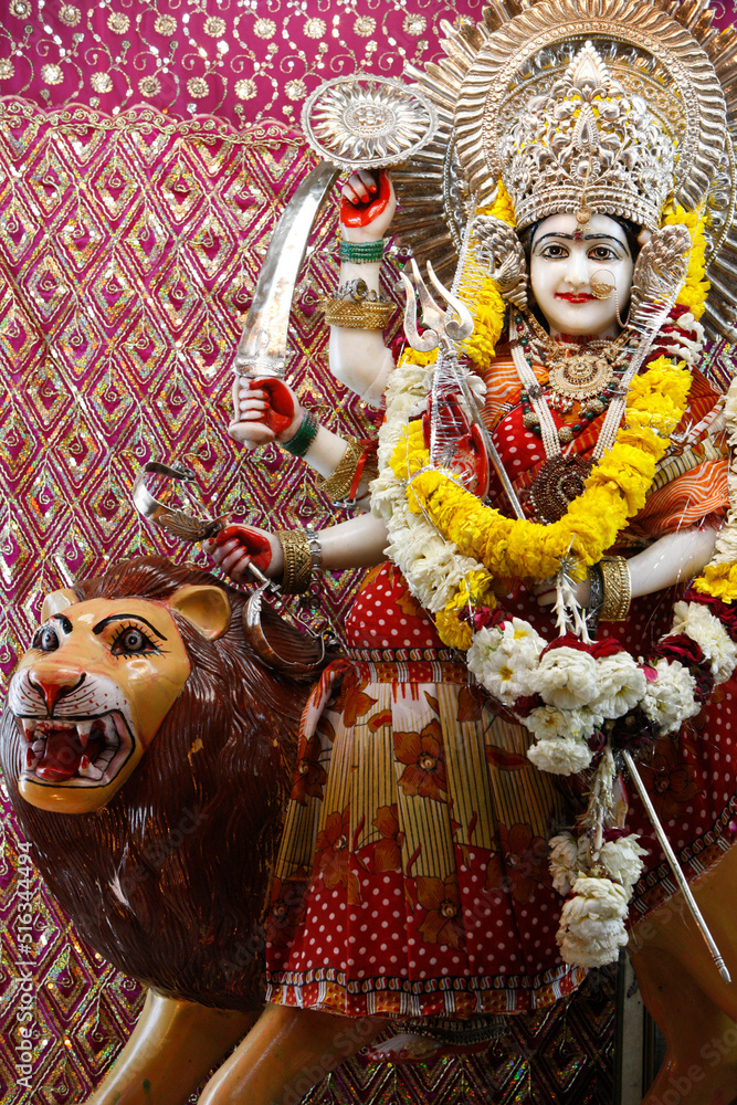 Durga statue in a Delhi temple Stock Photo | Adobe Stock