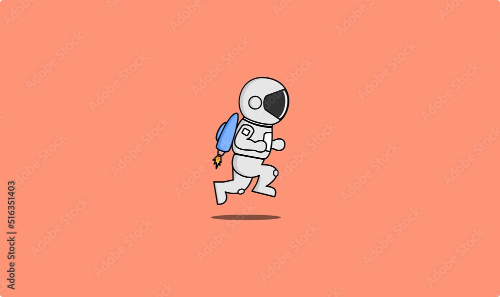 Cartoon vector of running astronaut isolated in peach background Stock ...