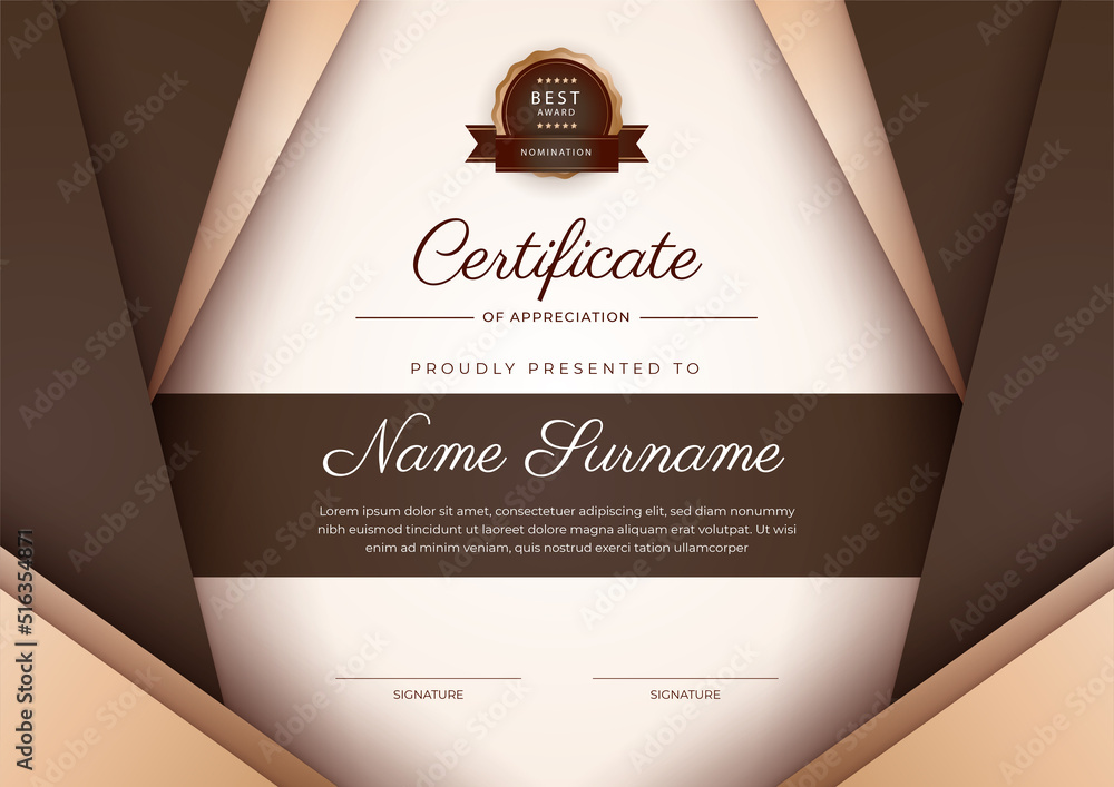 Modern elegant skin tone beige brown certificate of achievement ...