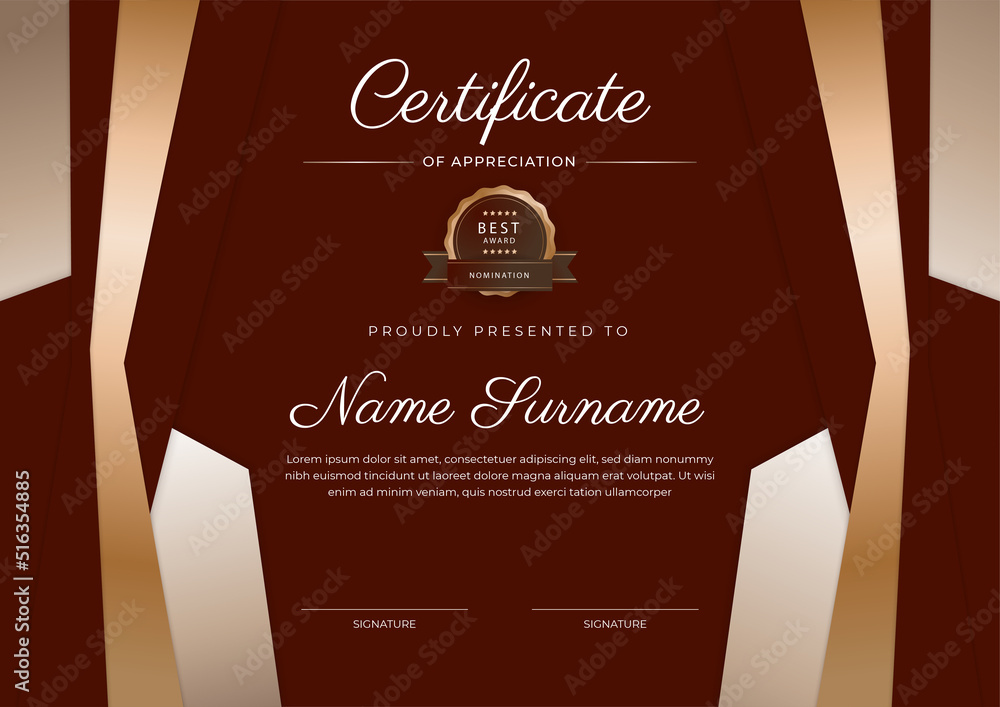 Modern elegant skin tone beige brown certificate of achievement ...