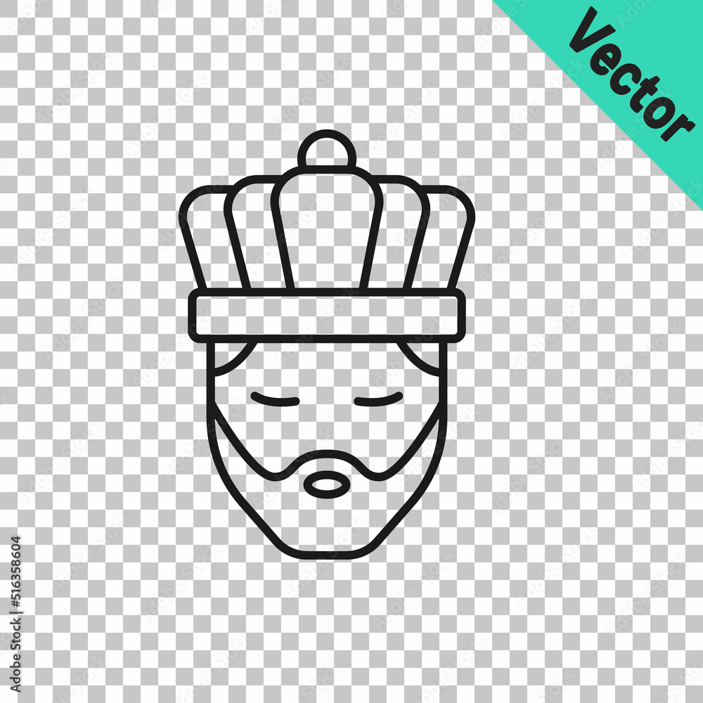 Black line King with crown icon isolated on transparent background ...