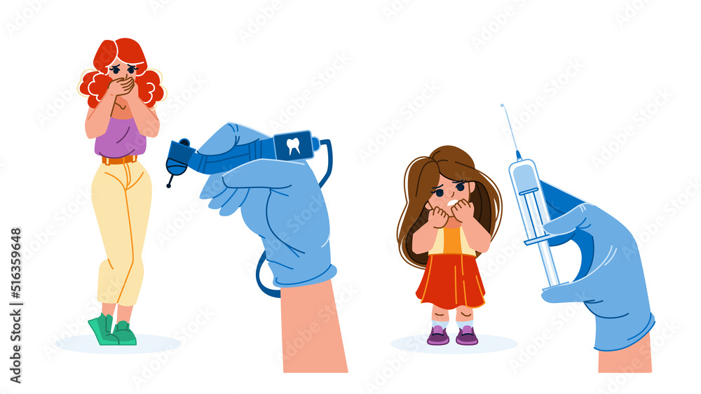 scared patient vector. woman kid girl afraid dentist syringe, hospital ...