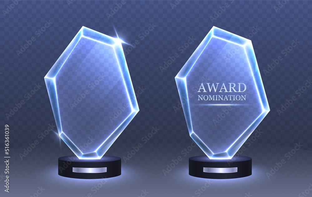 Glass trophy, award nomination winner. Realistic crystal award with ...