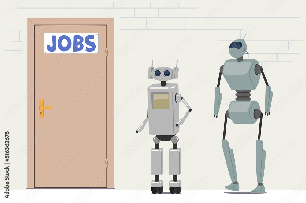 Robots Waiting Invitation for Job Interview at Lobby front of Door ...