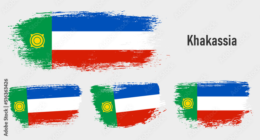 Textured collection national flag of Khakassia on painted brush stroke ...