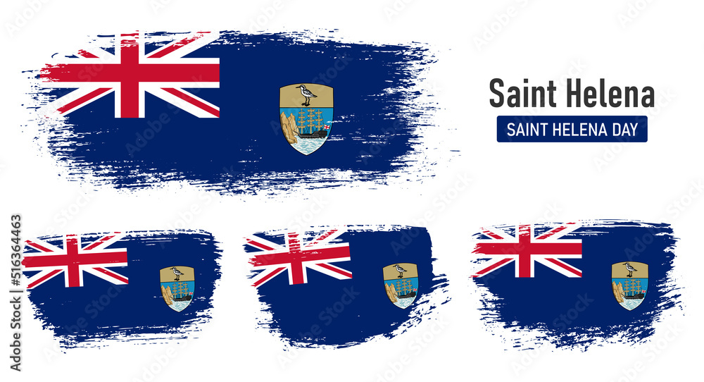 Textured collection national flag of Saint Helena on painted brush ...
