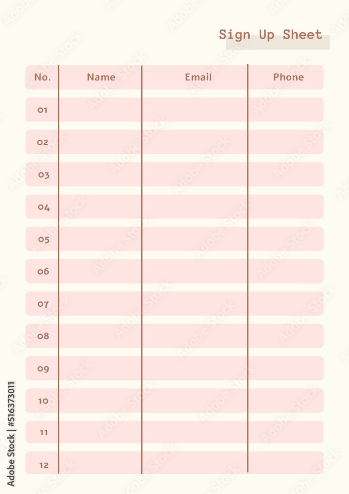 Sign Up Sheet, event sign up sheet, Modern and creative planner ...