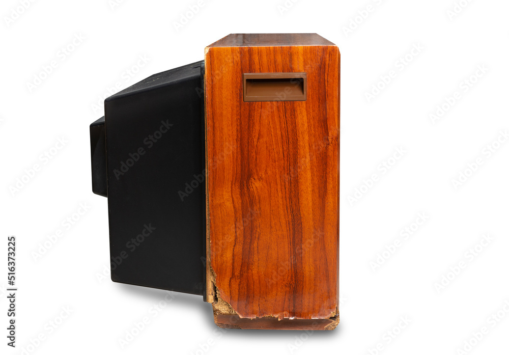 Side view of vintage old TV with clipping path isolated on white ...