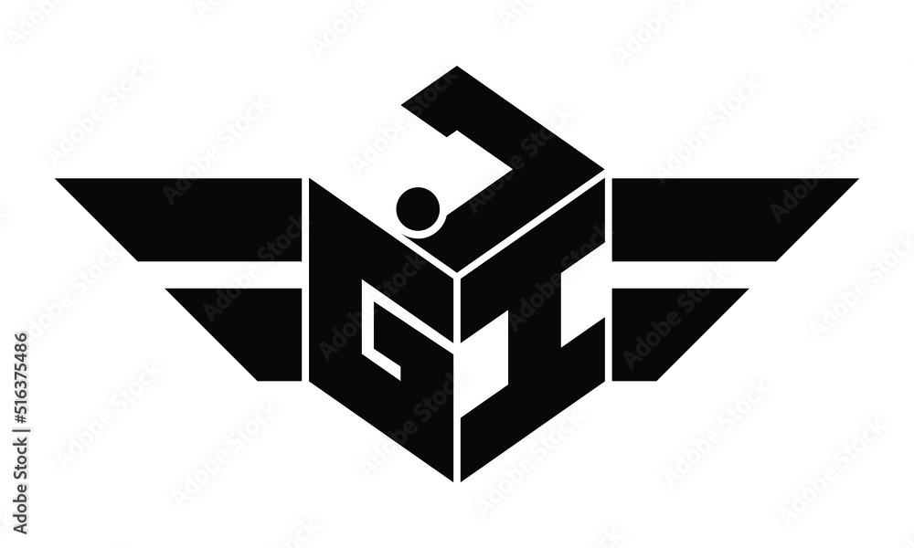 JGI three letter gaming logo in polygon cube shape logo design vector ...