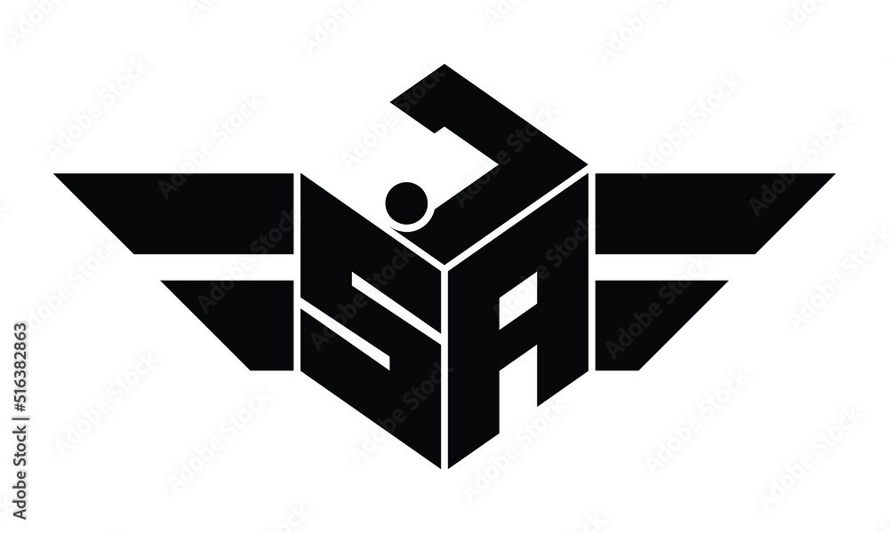 JSA three letter gaming logo in polygon cube shape logo design vector ...