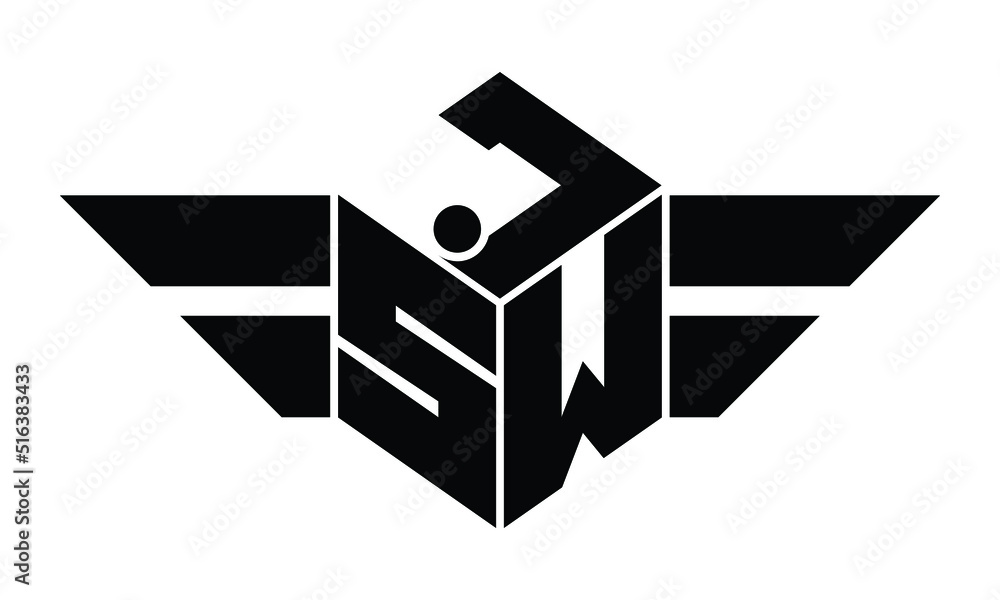 JSW three letter gaming logo in polygon cube shape logo design vector ...