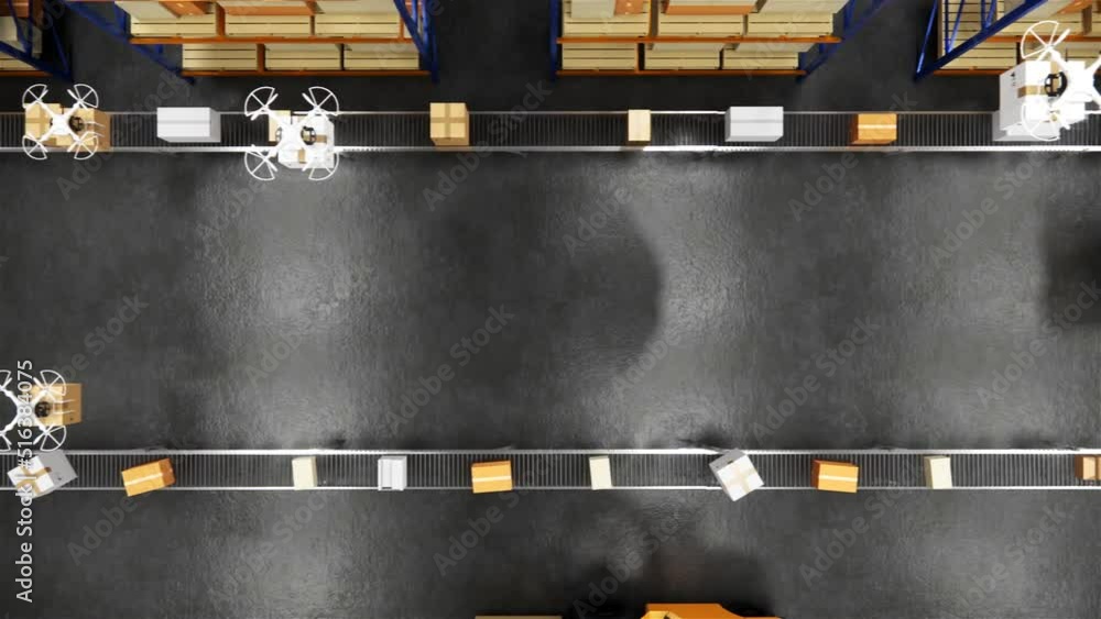 Industrial stock storage products storage system by drone.Loft modern ...