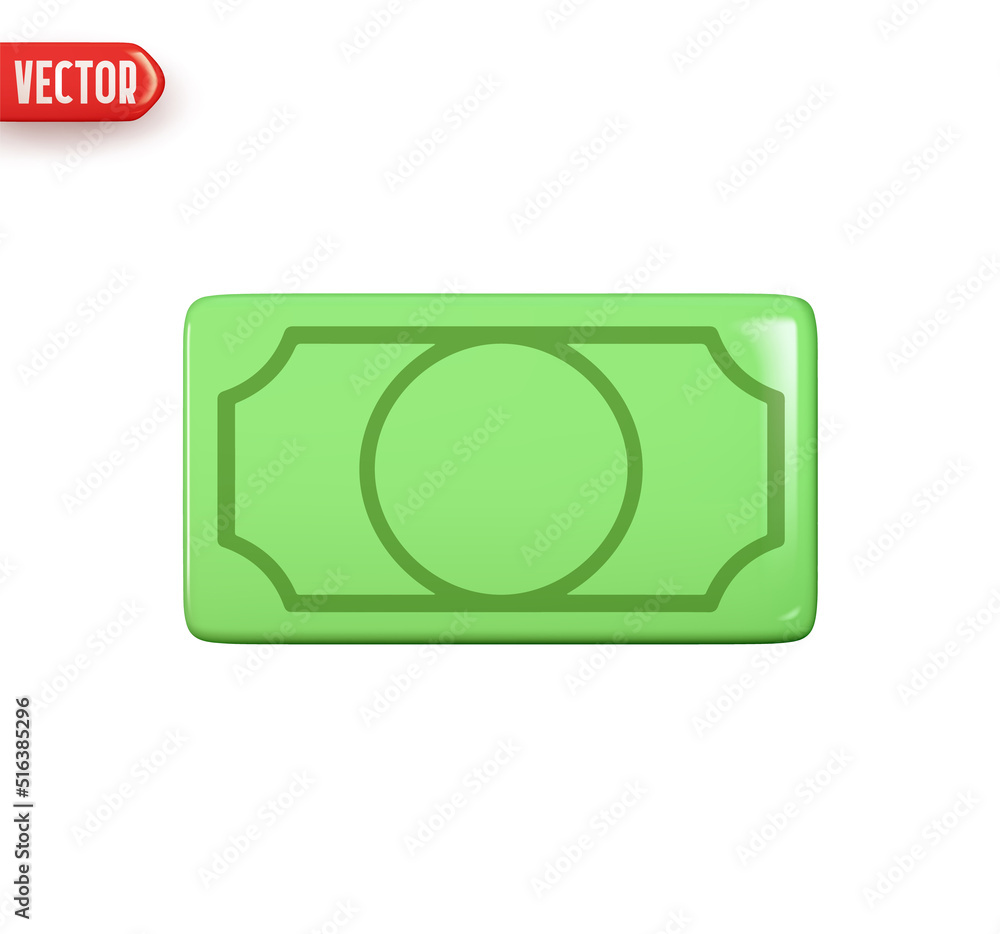 Paper green dollar bill. Realistic 3d design In plastic cartoon style ...