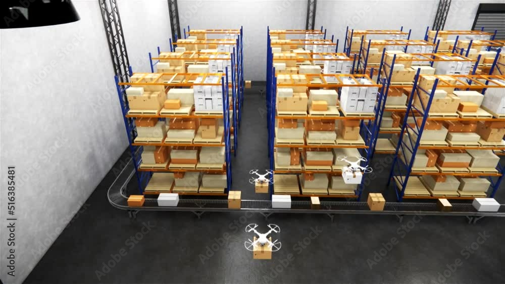 Industrial stock storage products storage system by drone.Loft modern ...
