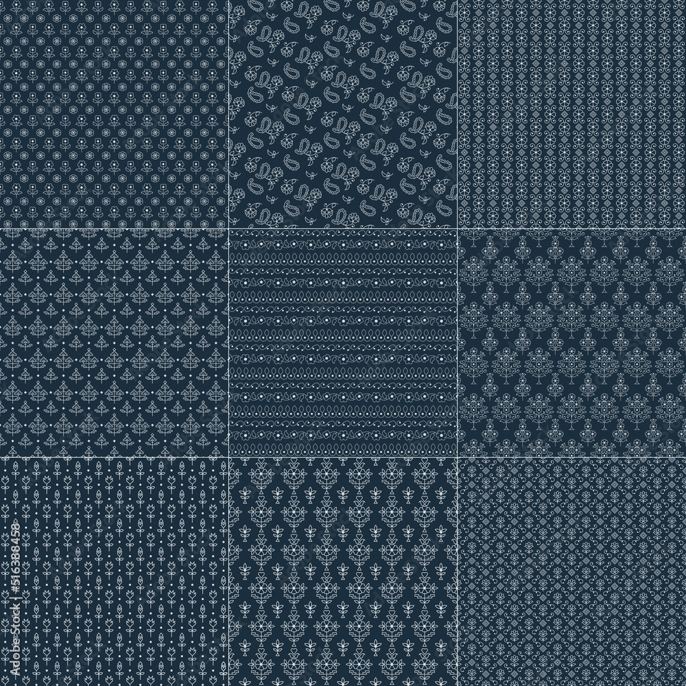 indigo blue seamless Indian patterns Stock Illustration | Adobe Stock