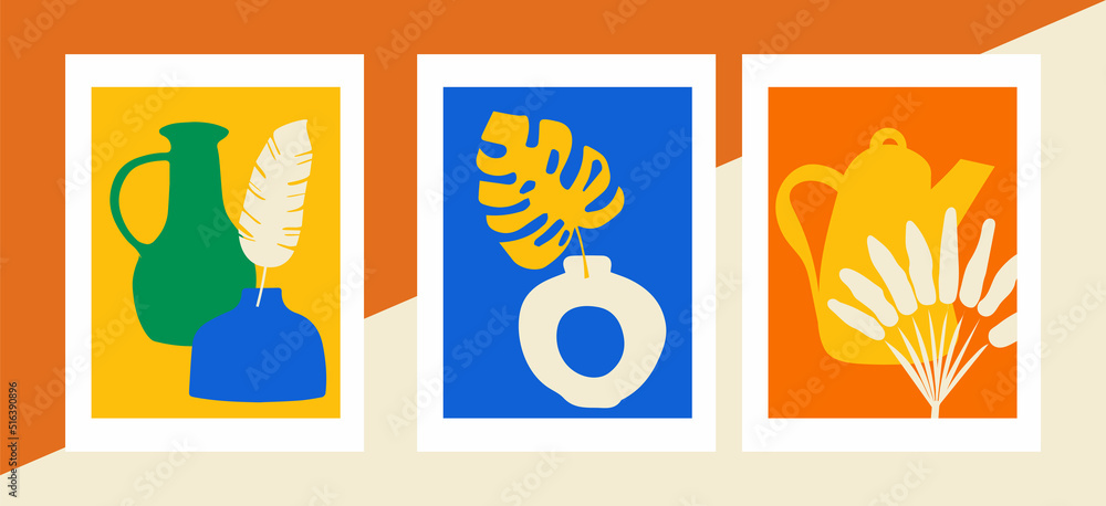 Vetor de Set of 3 hand painted posters featuring a variety of ceramic ...