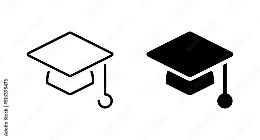 Graduation cap icon. line and glyph version, student hat outline and ...