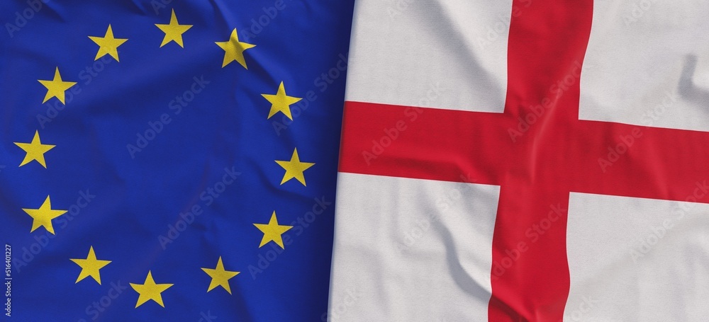 EU and England flags. Linen flags close-up. Flag made of canvas. Flag ...