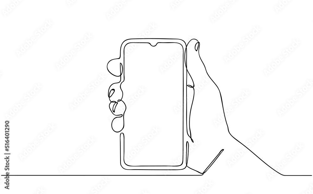 Hand Holding Mobile Phone. Continuous one line drawing of smartphone ...