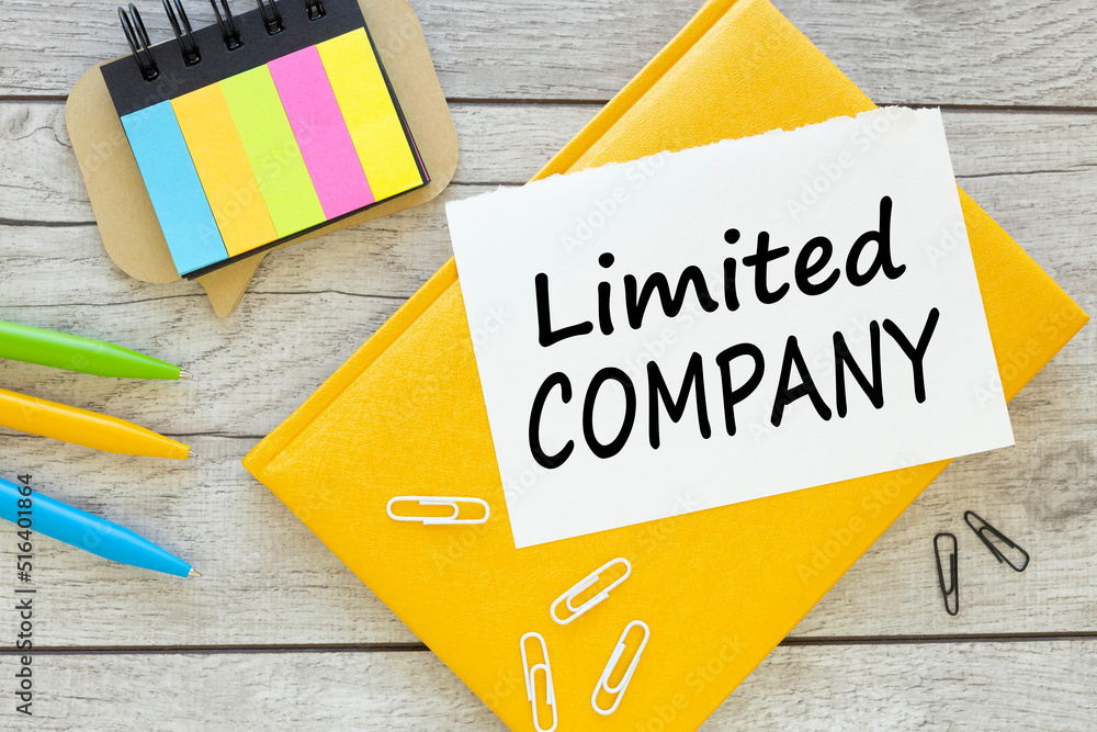 Limited company words concept. grey background. yellow notepad Stock ...