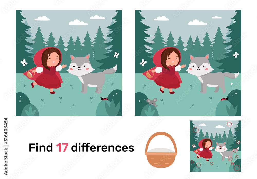 Educational game for children. Find differences. The Little Red Riding ...