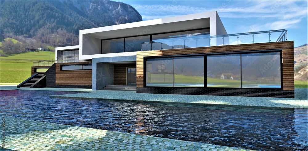 Beautiful high-tech house with a roof terrace and a wooden facade ...