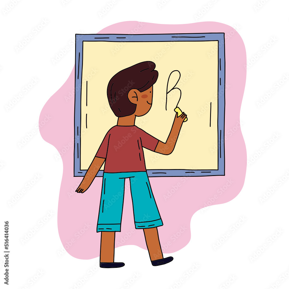 Cartoon illustration of a cute schoollkid writing letter. Design for ...