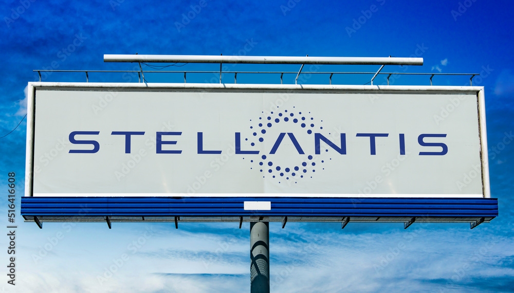 Advertisement billboard displaying logo of Stellantis Stock Photo ...