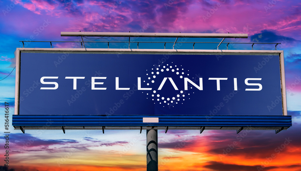 Advertisement billboard displaying logo of Stellantis Stock Photo ...