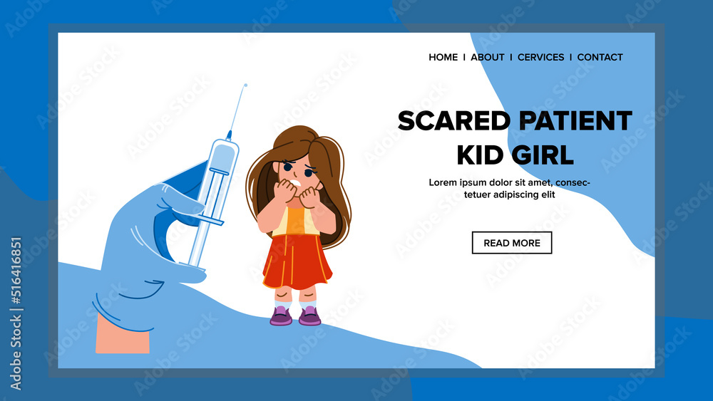 scared patient kid girl vector. afraid syringe injection, afraid ...