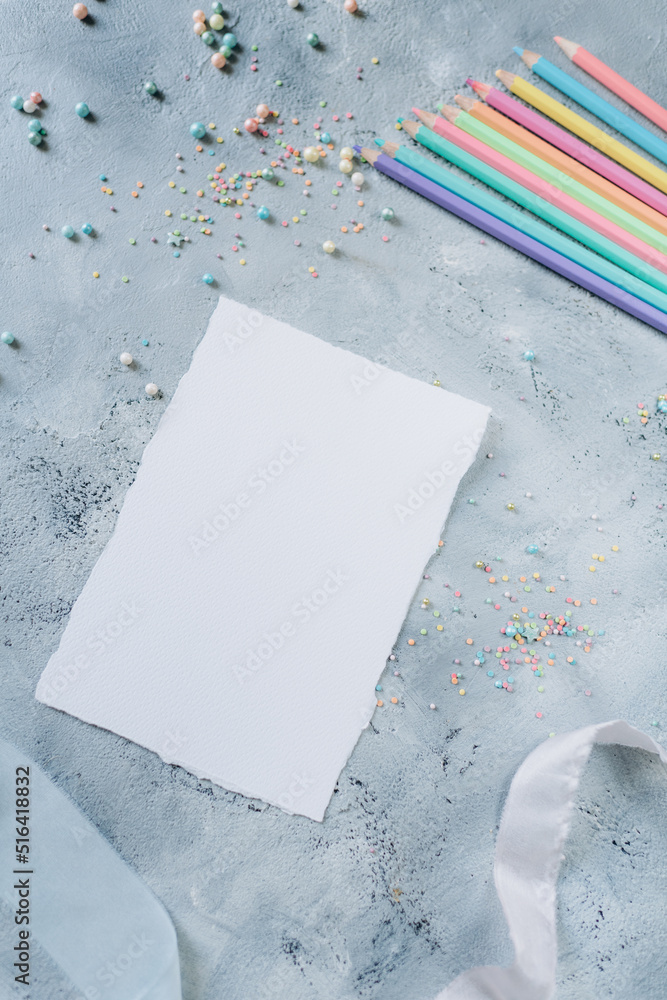 Blank paper card mockup, envelope, on gray background. Wedding or ...