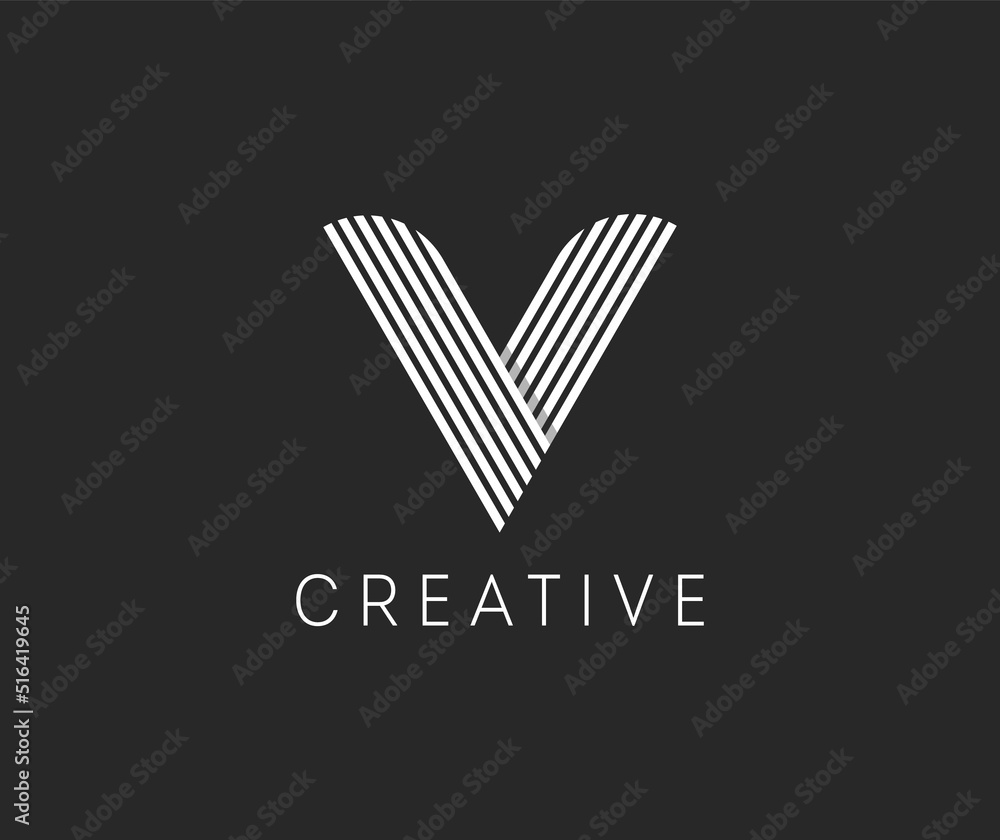 Small Alphabet v Logotype With White Lines, Dynamic Design. Connection ...