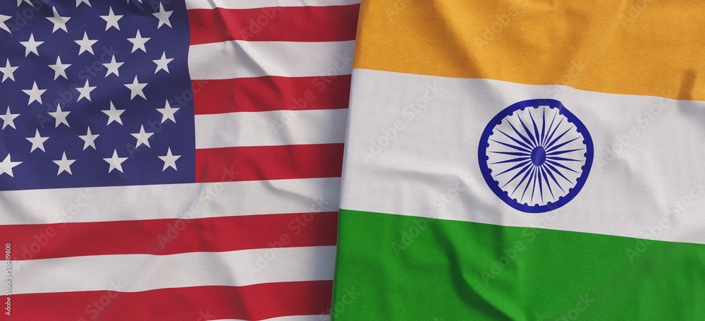 Flags of USA and India. Linen flag close-up. Flag made of canvas ...