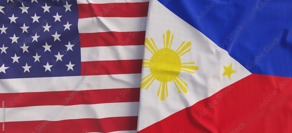 Flags of USA and the Philippines. Linen flags close-up. Flag made of ...