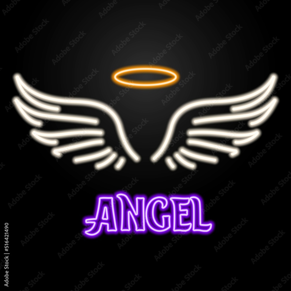 wings halo neon sign, modern glowing banner design, colorful modern ...