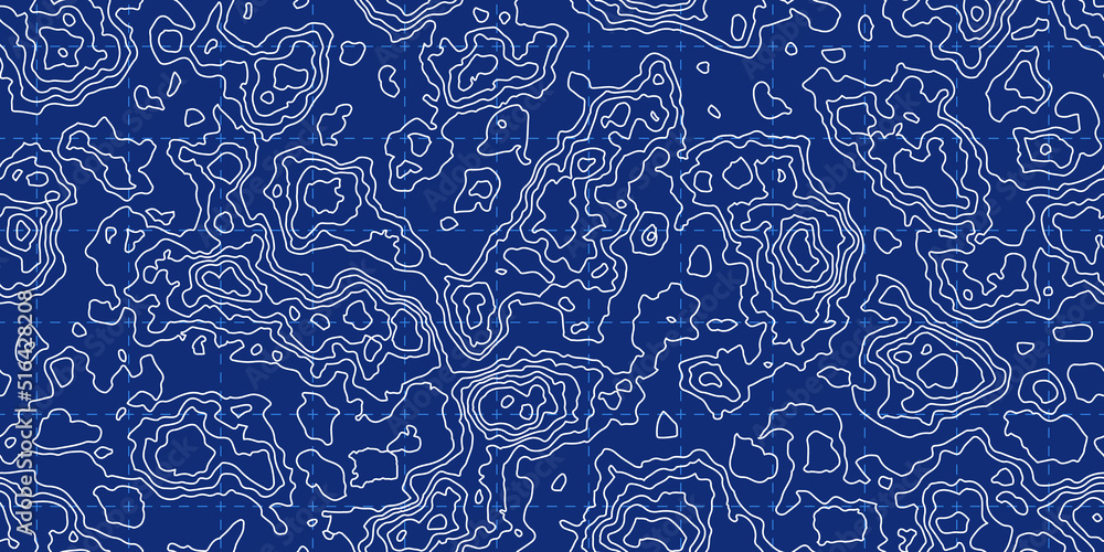 Topography dark blue map seamless pattern with grid. Abstract ...
