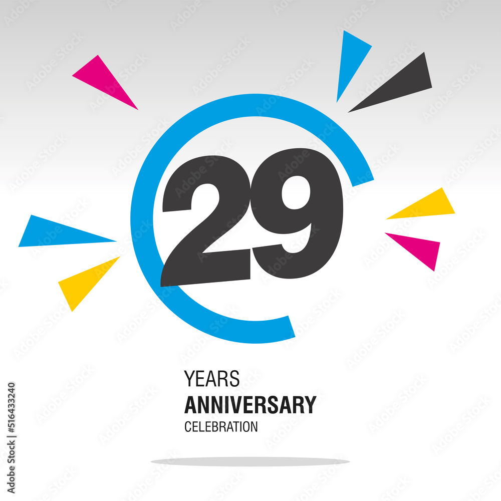 29 Years Anniversary, number in broken circle with colorful bang of ...
